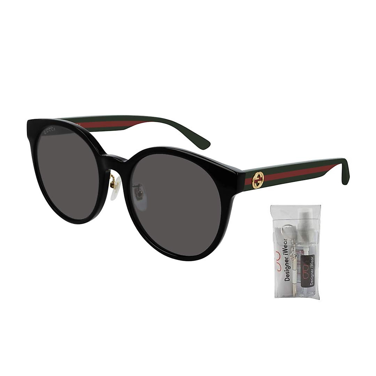 Gucci GG0416SK 002 55M Black/Multicolor/Grey Round Sunglasses For Women + BUNDLE with Designer iWear Eyewear Kit