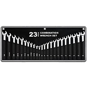 23-Piece Premium SAE and Metric Combination Wrench Set in Roll-up Pouch | Inch Size 1/4 - 3/4” and Metric Size 8 - 19mm | Chrome Vanadium Steel, Mirror Finish, 12-Point Box End and 15° Angled Open End