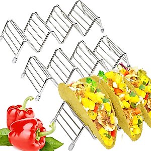 MEKBOK Taco Holder, taco holder stand,Stainless Steel Taco Rack, Good Holder Stand on Table, Hold 3 or 4 Hard or Soft Shell Taco, Safe for Baking as Truck Tray- Set of 3