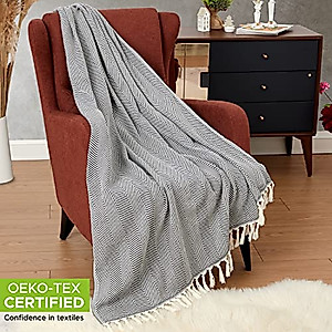 Mykonos Home Throw Blanket for Couch - 100% Pure Turkish Cotton Knitted Blanket with Tassels, Cozy, Lightweight, Eco-Friendly, Soft Blankets for Chair, Bed, Authentic Boho Warm Blanket 51x60 in