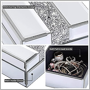 Timetrace Silver Diamond Small Glass Box Glass Jewelry Box Decorative box Keepsake Box Jewelry Organizer Storage Organizer for Women Girls Luxurious Gift… (Mirrored)