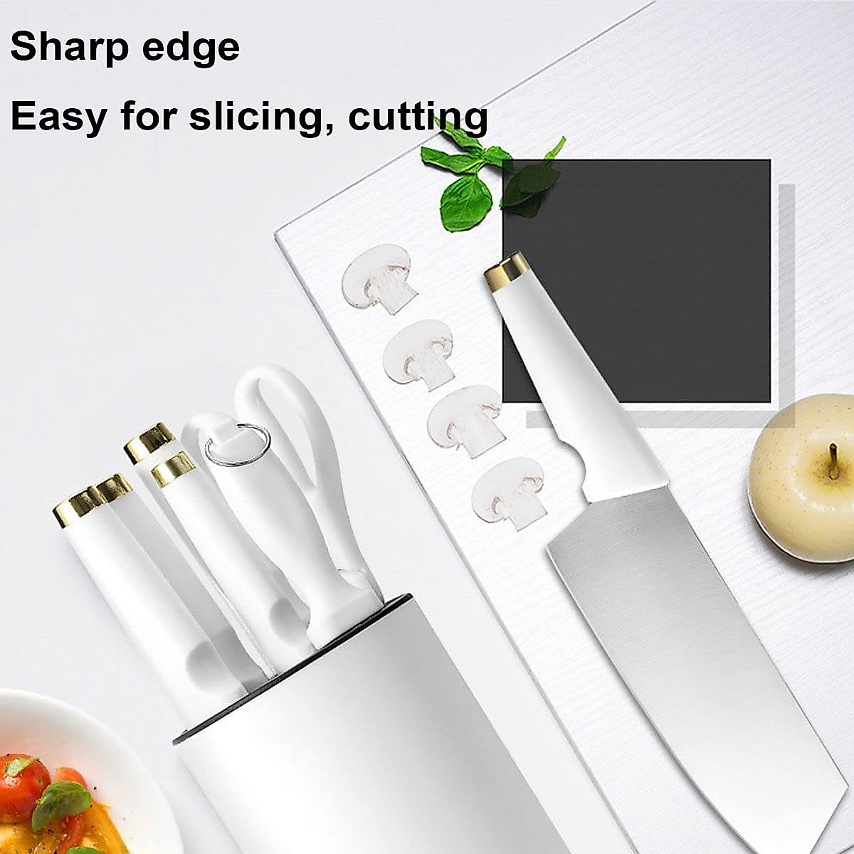 Kitchen Knife Set, Justup 7pcs Stainless Steel Knife Sets for Kitchen with Block, Ultra Sharp Home Kitchen Chef Knife Set, Paring Utility Fruit Knives Knife Set With Block White Knife Set