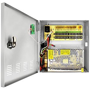 18 Channel 20 Amp Power Supply Box for Security Camera 12V DC AC Plug and Lock for DVRs, IP Cameras, CCTV Camera