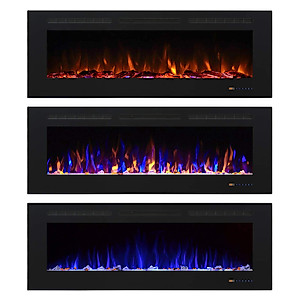 Valuxhome Electric Fireplace, 60 Inches in-Wall Recessed Fireplace Heater with Overheating Protection, Remote Control with Timer, Touch Screen, Logset & Crystal, 750/1500W, Black, 60" l21 h