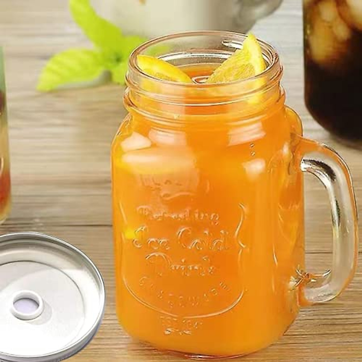 Mason Jars with Handle,16 OZ Old Fashioned Drinking Jars,Clear Mason Mugs Drinking Glass Cups with Lids and Straws Set of 12 for Beverages,Mixed Drinks,Soda,Kombucha