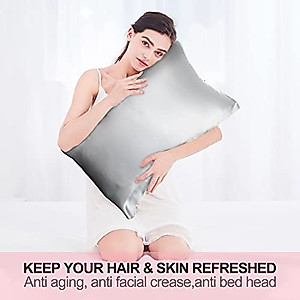 AsoHomx Silk Pillowcase for Hair and Skin,Both Sides 22MM 100% Mulberry Silk Bed Pillow Case with Hidden Zipper,Soft Smooth & Cooling Silk Pillow Cover,1pc(Queen20''x30'', Silver Grey)
