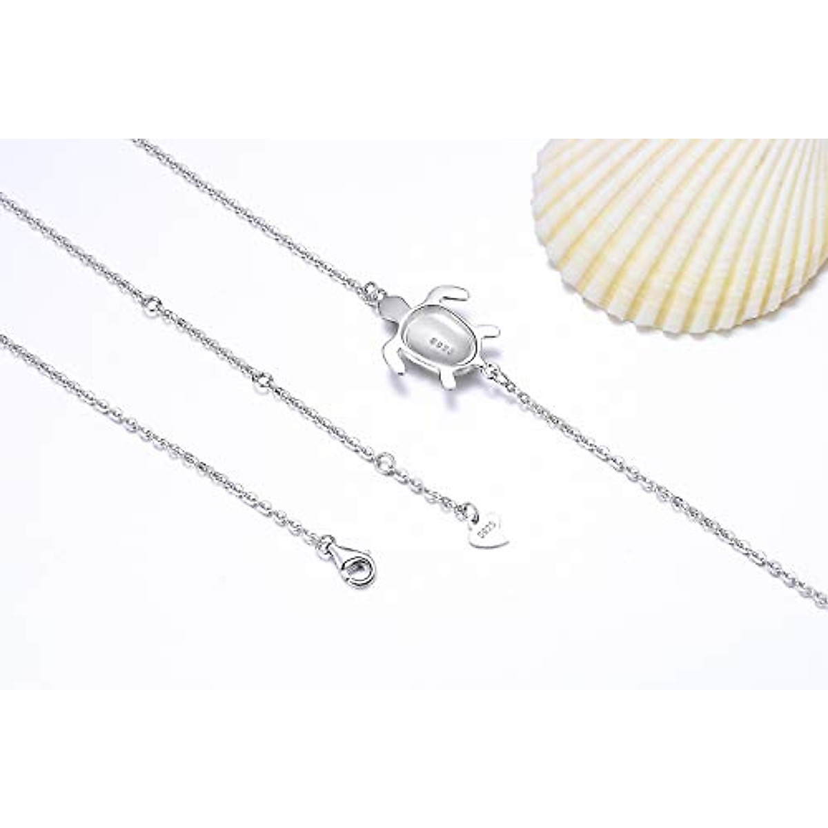 PUPILLEMON Blue Opal Sea Turtle Ankle Sterling Silver Anklet Fine Jewelry for Women Gifts 4 Level Adjustable Anklet (Large Bracelet)