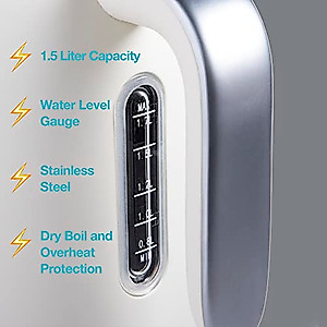 Rae Dunn Electric Water Kettle - Stainless Steel Coffee Maker, 1.7 Liter Tea Kettle, Electric Hot Water Kettle with Automatic Shut Off Boil-Dry Protection, 1500 Watt Boiling Power (Cream)