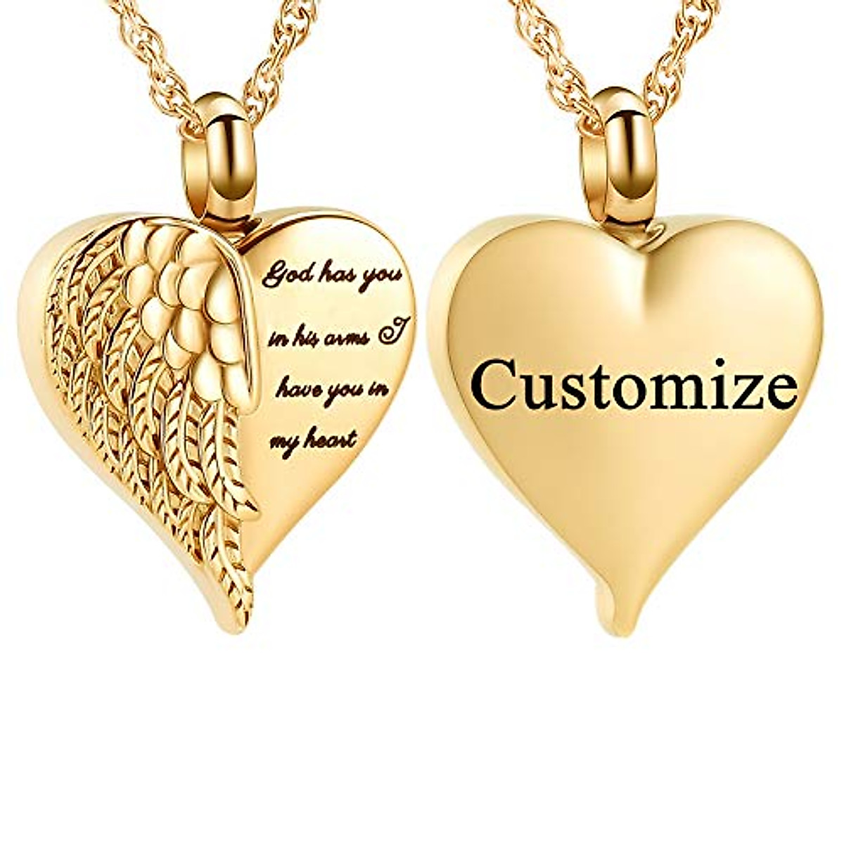 shajwo Cremation Jewelry Angel Wing Heart Urn Necklaces for Ashes Memorial Keepsake Pendant for Women Men,Customize