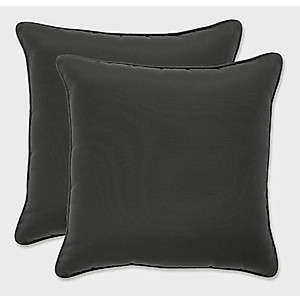 Pillow Perfect Fresco Solid Indoor/Outdoor Lumbar Pillow Plush Fill, Weather and Fade Resistant, Small Throw - 16.5" x 16.5", Black, 2 Count