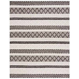 SAFAVIEH Natura Collection Area Rug - 8' x 10', Ivory & Grey, Handmade Moroccan Boho Farmhouse Rustic Tassel Wool, Ideal for High Traffic Areas in Living Room, Bedroom (NAT291F)