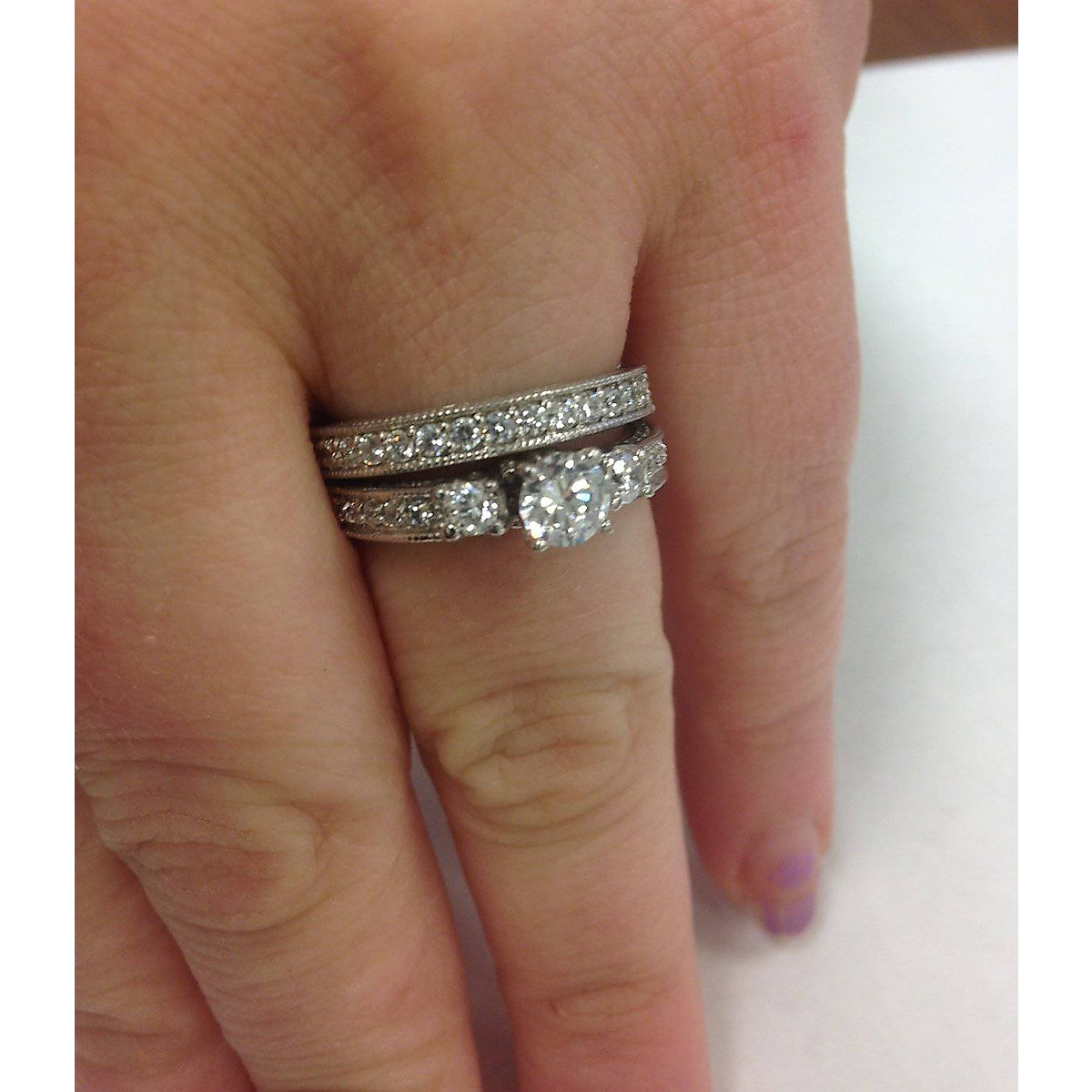 1 1/4Ct Vintage Diamond Engagement Wedding Ring Set 14K White Gold - Size 6.5