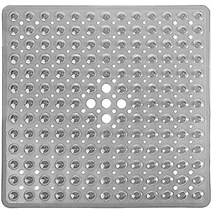 Yimobra Shower Bathtub Mat Non Slip, 21x21 Inch, Soft Square Bath Mat for Tub with Suction Cups and Drain Holes, Stall Floor Mats for Bathroom, Machine Washable, Bathroom Accessories, Clear Gray