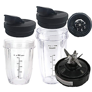 5pcs replacement parts blade with 18oz 24oz cup and lid for 1500W Ninja Duo Auto IQ Blender BL640 30/BL641 30/BL642 30/ BL680 30 BL680A 30 BL681 30 BL681A 30 BL682 30/ BL687CO 30/BL685 30 / BL688 30