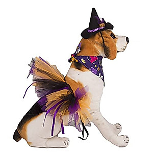 ADOGGYGO Halloween Dog Costume, Halloween Dog Bandana Hat Tutu Set, Purple Dog Halloween Costume Halloween Hat Bandana Costumes for Dogs Pets