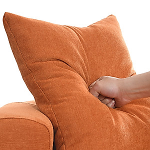 Lepfun 32" Solid Wood Pillow, Easy to Move Modern Chenille Reading Chair, High-Stretch Round Sofa for Bedroom, Living Room, Lounge, Hotel, Orange