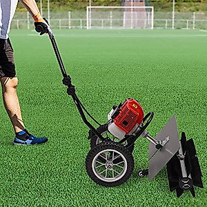 YUNLAIGOTOP Lawn Sweeper Push, 1.7HP 2-Stroke Portable Push Lawn Sweeper with Mudguard, Gas Powered Push Lawn Sweeper Broom, Gasoline Artificial Grass Sweeper for Streets, Lawns, Garden