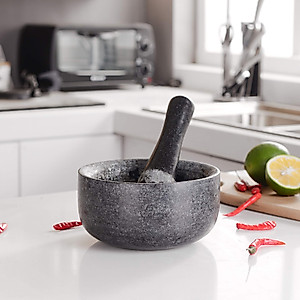 Velaze Large Mortar and Pestle Set, 100% Granite, Natural Unpolished, Herb Crusher, Spice Grinder, Stone Grinder Bowl for Making Guacamole and Pesto, 6.3 Inch Pestle Size