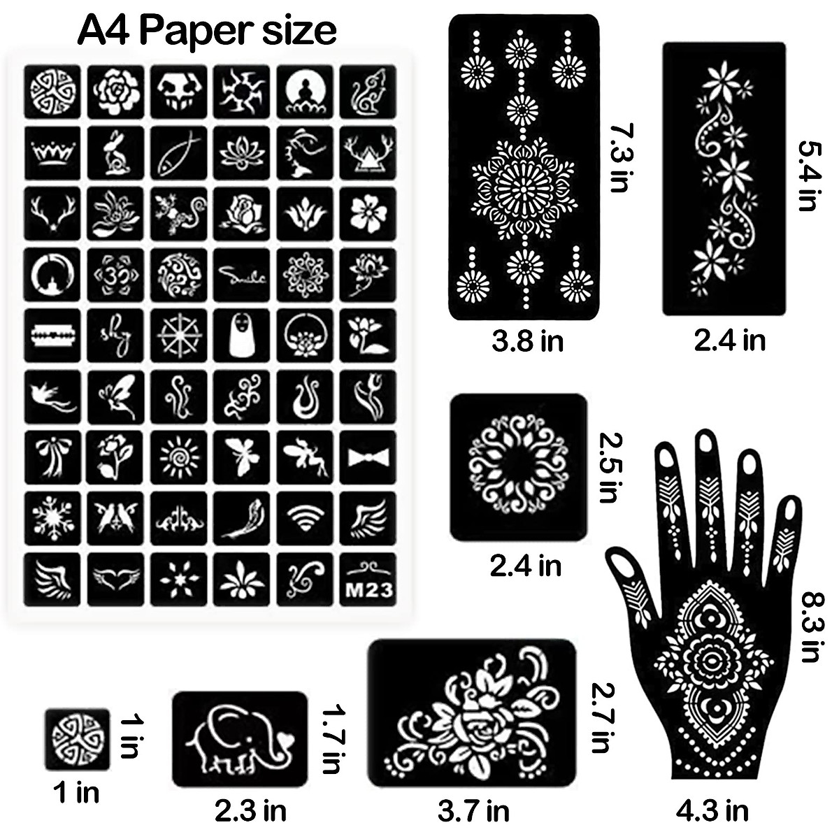 ChurlChurl 229pcs Henna Tattoo Stencils, 19 Sheets Temporary Tattoo Stencils for Women Girls Kids Face Body Paint DIY Art Glitter Airbrush Tattoo Stencils Pack