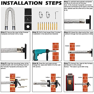 Pellet Stove Vent Pipe Kit, Pellet Stove Fresh Airs Intake Kit, Pellet Stove Exhaust Pipe Kit Includes 2"x59" Aluminum Flexible Pipe, Protective Screen and 2 Screw Clamps