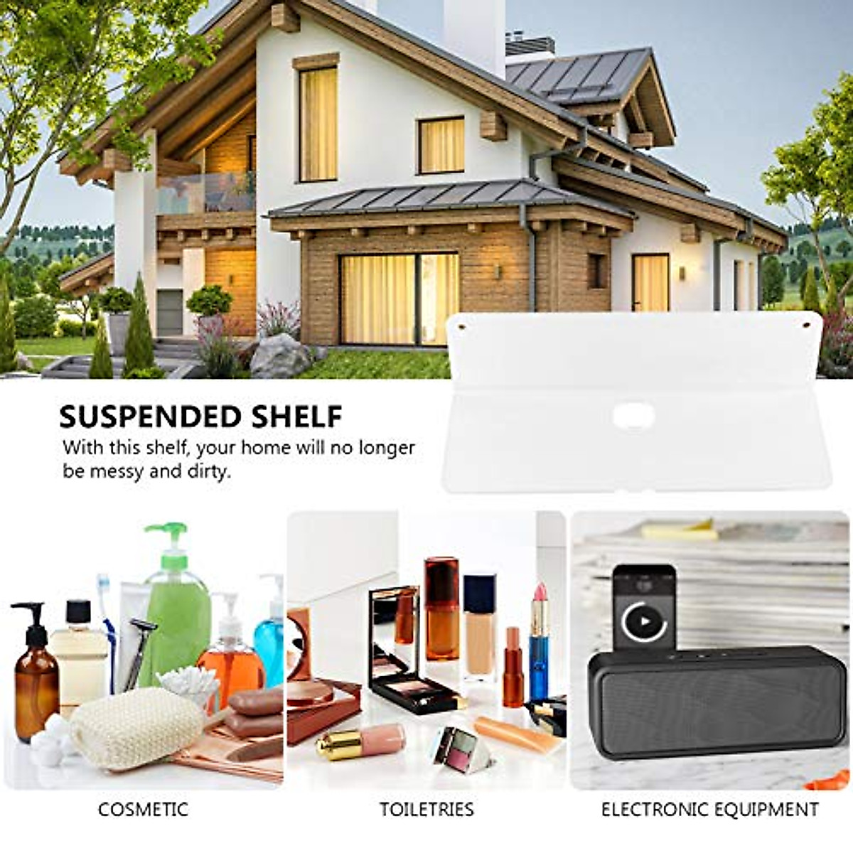 Cabilock Clear Acrylic Floating Wall Shelf Wall Mounted Storage Shelf for Figures Collections Plant Photo in Bathroom Kitchen Office