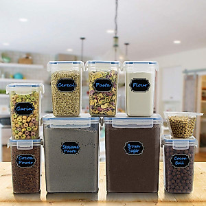 Food Storage Containers - Hangoes Cereal & Dry Airtight Plastic Containers, Set of 8 Kitchen Containers 175.9 Oz/ 54.1 Oz with 1 Measuring Cup & 20 Chalkboard Labels & 1 Liquid Chalk Marker