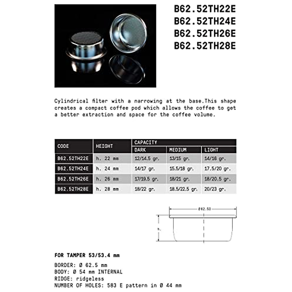 IMS Precision 14-18 g filter basket compatible with 54mm Breville Sage Espresso machines Express, Bambino, Bambino Plus BES450, BES500, BES880, BES810BSS, BES860XL, BES870XL, BES878