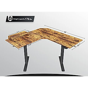 FEZIBO Dual Motor L Shaped Electric Standing Desk, 48 Inches Stand Up Corner Desk, Home Office Sit Stand Desk with Rustic Brown Top and Black Frame