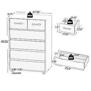 RASOO Chest of Drawer 6 Drawers Dressers Chest for Bedroom Cabinet Tall Grey Bedside Drawers Wide Storage Space Sidetable Dresser Chest (6 Drawers, Grey)