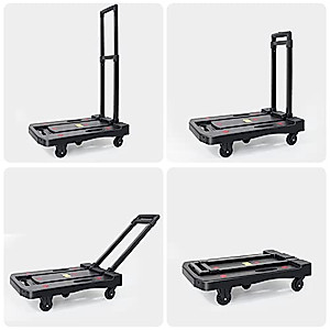 Trolley Folding Hand Truck Flatform Cart Load 375 lb Five Wheel Platform Truck Foldable Utility Luggage Folding Dolly, Travel Shopping Moving Office…