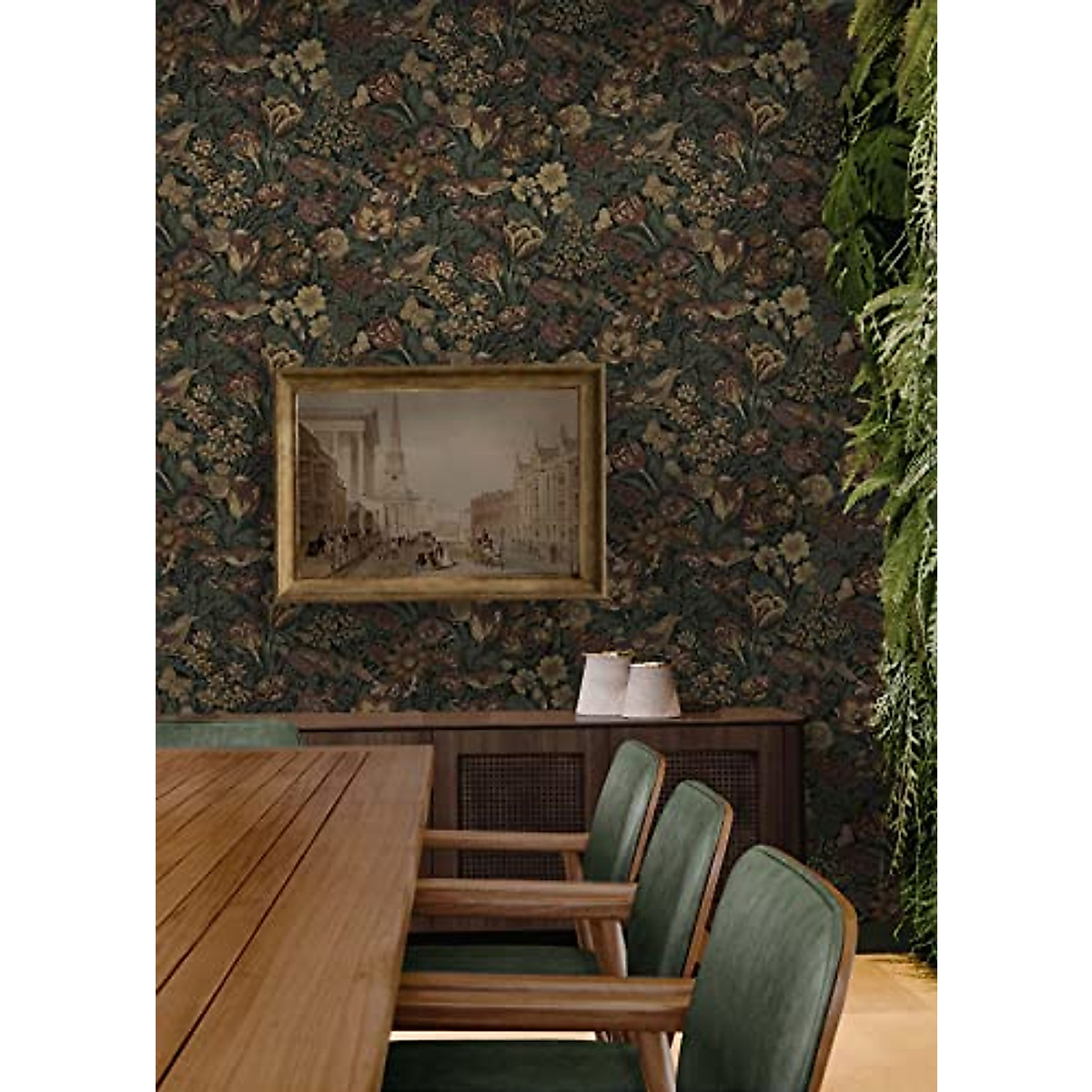 NextWall Bird Floral Vintage Peel and Stick Wallpaper (Mahogany & Graphite)