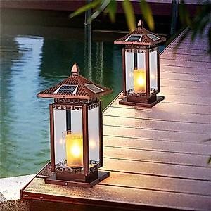 KLFJFD Solar Lights Outdoor,Chinese Style Solar Wall Lamp Outdoor LED Column Head Light Creative Outdoor Waterproof Column Light,for Home Garden