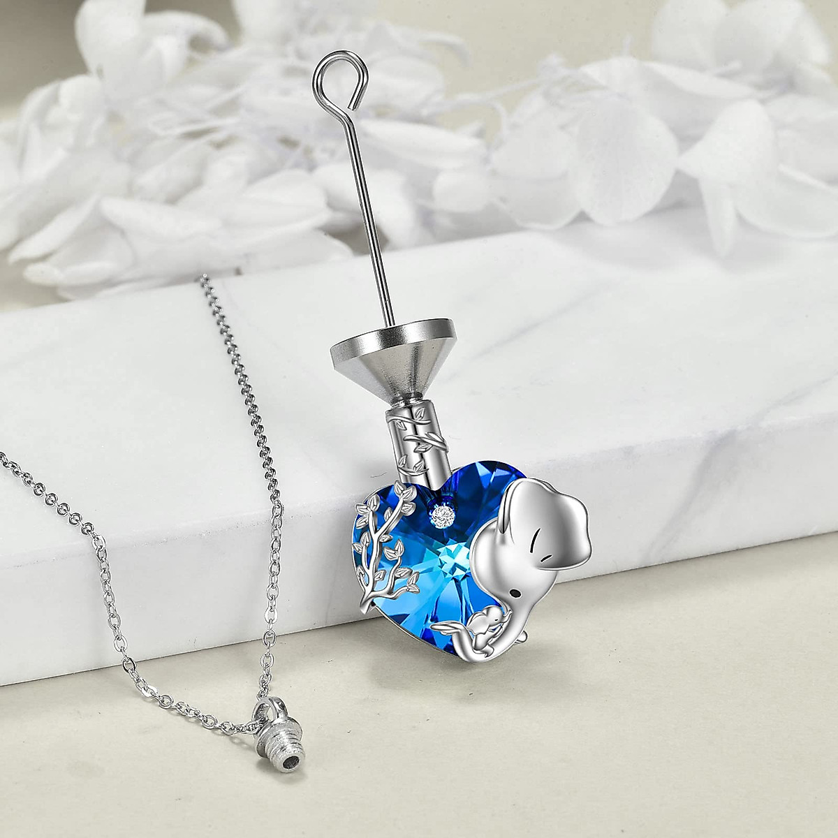 VONALA Elephant Urn Necklace for Ashes 925 Sterling Silver Heart Crystal Cremation Jewelry for Ashes Memorial Keepsake Jewelry Gifts for Women