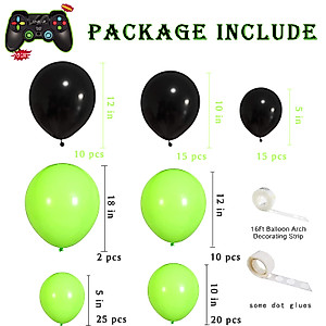 107 pcs Game On Balloons Arch Garland Party Decoration Black Green Video Game Party Supplies for Level Favor Theme Birthday Party Decorations