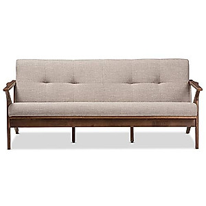 Baxton Studio Bianca Fabric Sofa in Light Gray and Walnut Brown