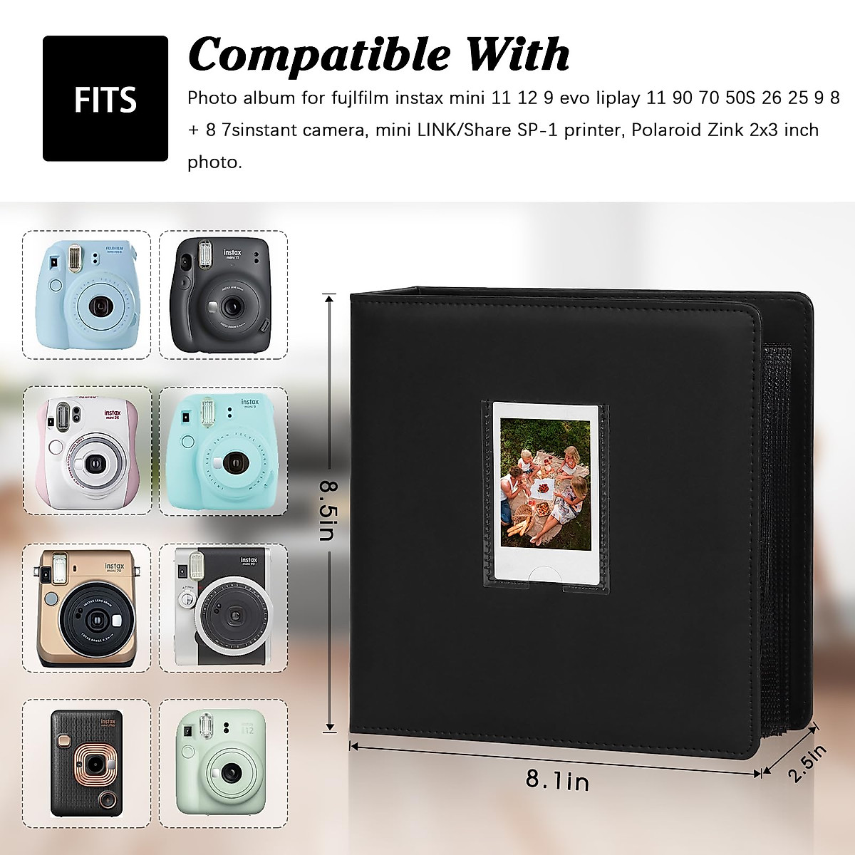 360 Pockets Photo Album for Fujifilm Instax Mini Camera Fujifilm Instax Mini 11 12 9 40 Evo Liplay 8 7+ Instant Camera(Black)