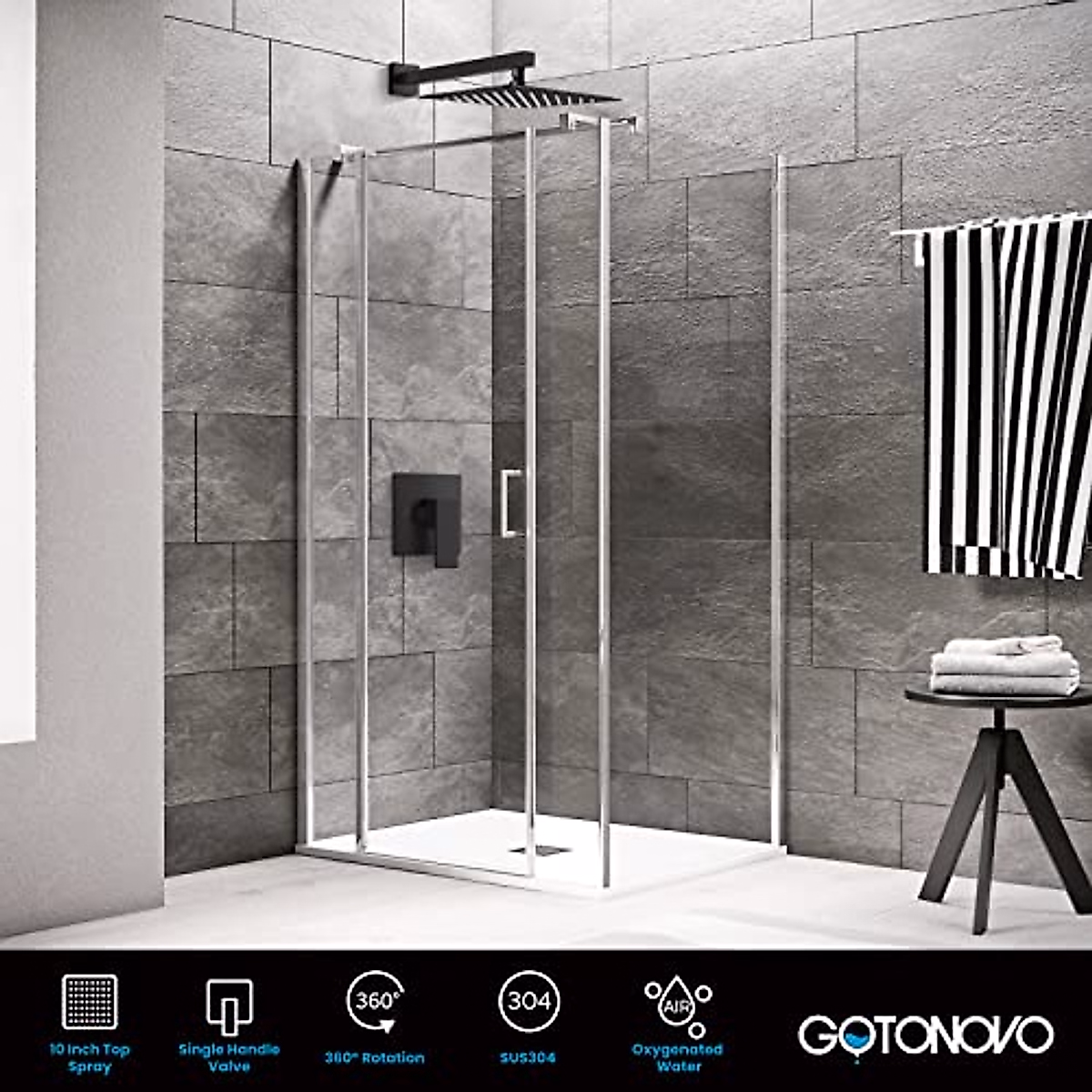 gotonovo Rain Shower System Matte Black 10 Inch Shower Head Bathroom Luxury Mixer Shower Complete Combo Set Singe Handle Wall Mounted
