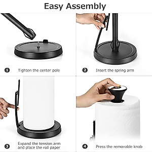 Tension Arm Paper Towel Holder, Hystun Single Tear Paper Towel Holder Countertop Standing Paper Towel Holder Easy to Tear Paper Stainless Steel Paper Towel Holder for Kitchen & Dining Room Table