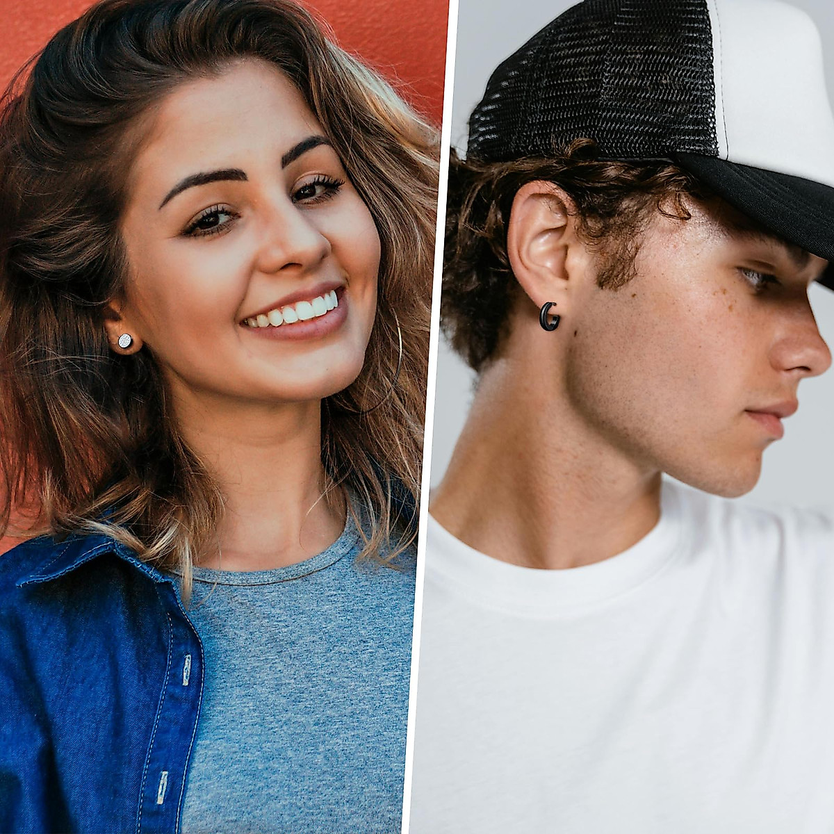 ONESING 18 Pairs Mens Earrings Black Earrings for Men Stainless Steel Earrings Piercing Jewelry Stud Hoop Punk Earrings Set