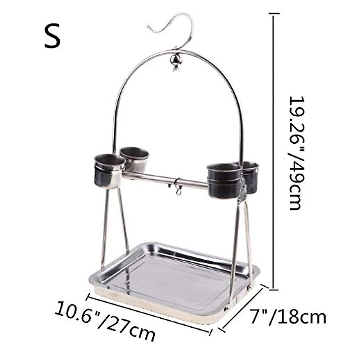 Bird Platform Playground Stainless Steel Perch Gym Stand with Food Bowls for Parrot Macaw African Grey Budgies Parakeet Conure Cage Exercise Toy (S)