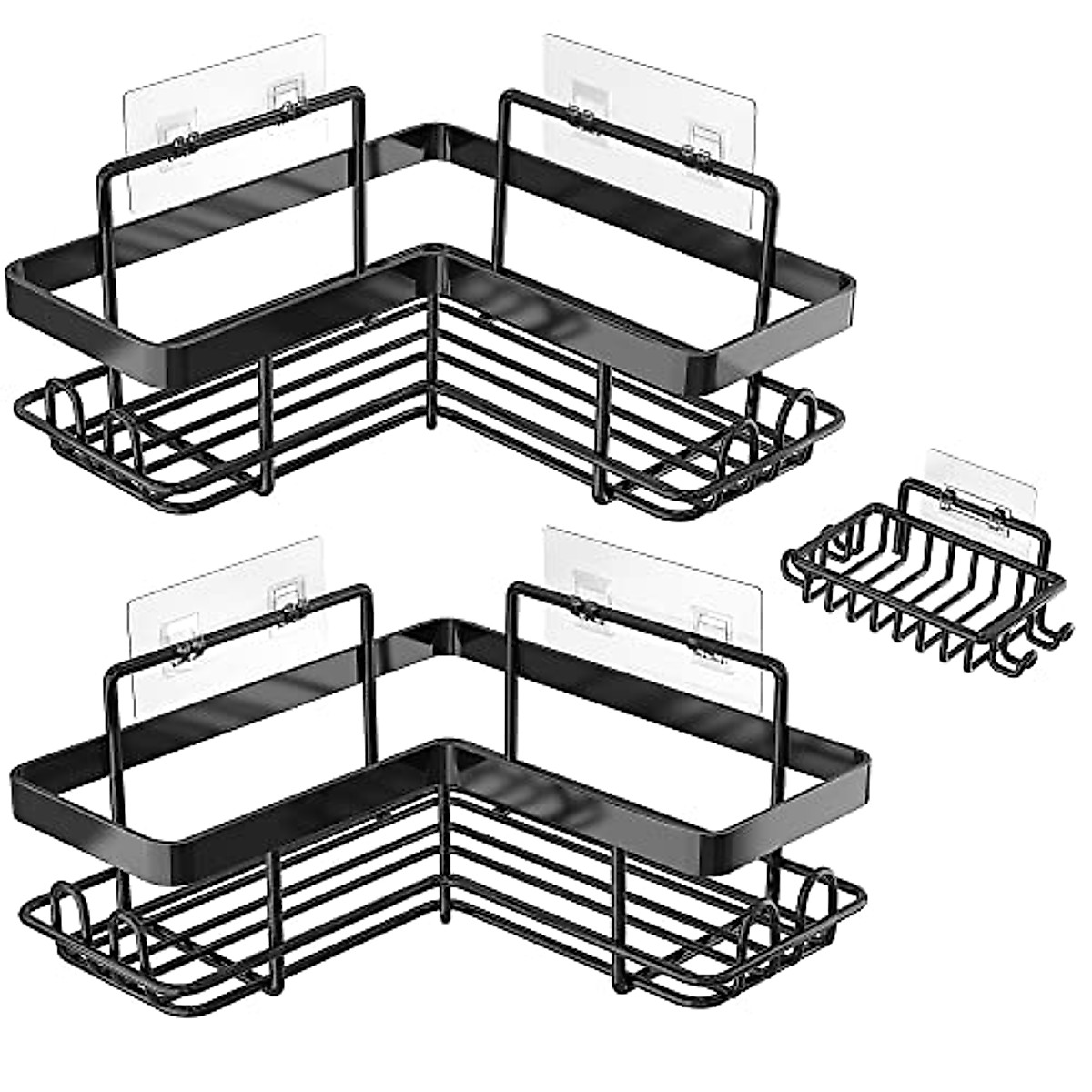 Moforoco 3 Pack Adhesive Corner Shower Caddy, Shower Organizer Shelf with Soap Holder and 12 Hooks, Shower Shelves Rustproof for Bathroom, Shower Storage Basket, Shower Shelf for Inside Shower