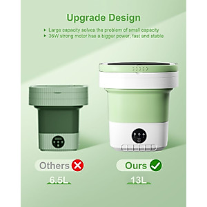 Portable Washing Machine, Mini Washer 13L Upgraded Capacity with 3 Modes Deep Cleaning for Underwear, Shirt, Baby Clothes, Small Items.Foldable Mini Laundry Washer for Apartments,Camping,Travel(Green)