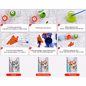 TISHIRON Paint by Numbers for Adults, Dog Portrait Oil Painting, Paint by Numbers for Beginners, Corgi Paint by Numbers Kit, DIY Oil Painting Holiday Gifts, Children's Crafts, 16x20 inch