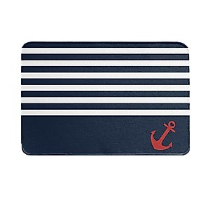 Nautical Anchor Indoor Door Mat, Absorbent Floor Mats Bathroom Rugs, Summer Ocean Coastal Blue White Striped Kitchen Runner Rugs, Non Slip Doormat for Bedroom/Sink/Laundry, 16"x24"
