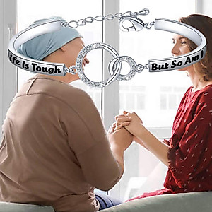 FEELMEM Life Is Tough But So Am I Bracelet Depression Suicide Mental Health Awareness Inspirational Jewelry Recovery Gift Keep Going Gift (Life Is Tough-silver)