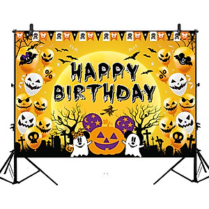 Halloween Backdrop Halloween Birthday Party Decorations Halloween Pumpkin Head for Children Birthday Happy Banner Halloween Baby Shower Props Banner Photo Decorations 5x3ft