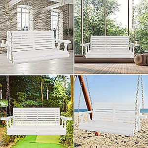 4FT Wooden Porch Swing w/Cupholders,Heavy Duty 800LBS Outdoor Swing Bench w/Chains,Patio Roll Back Swing Chair Bench,Front Porch 2-Person Hanging Bench,for Garden Courtyard Lawn & Balcony Backyard