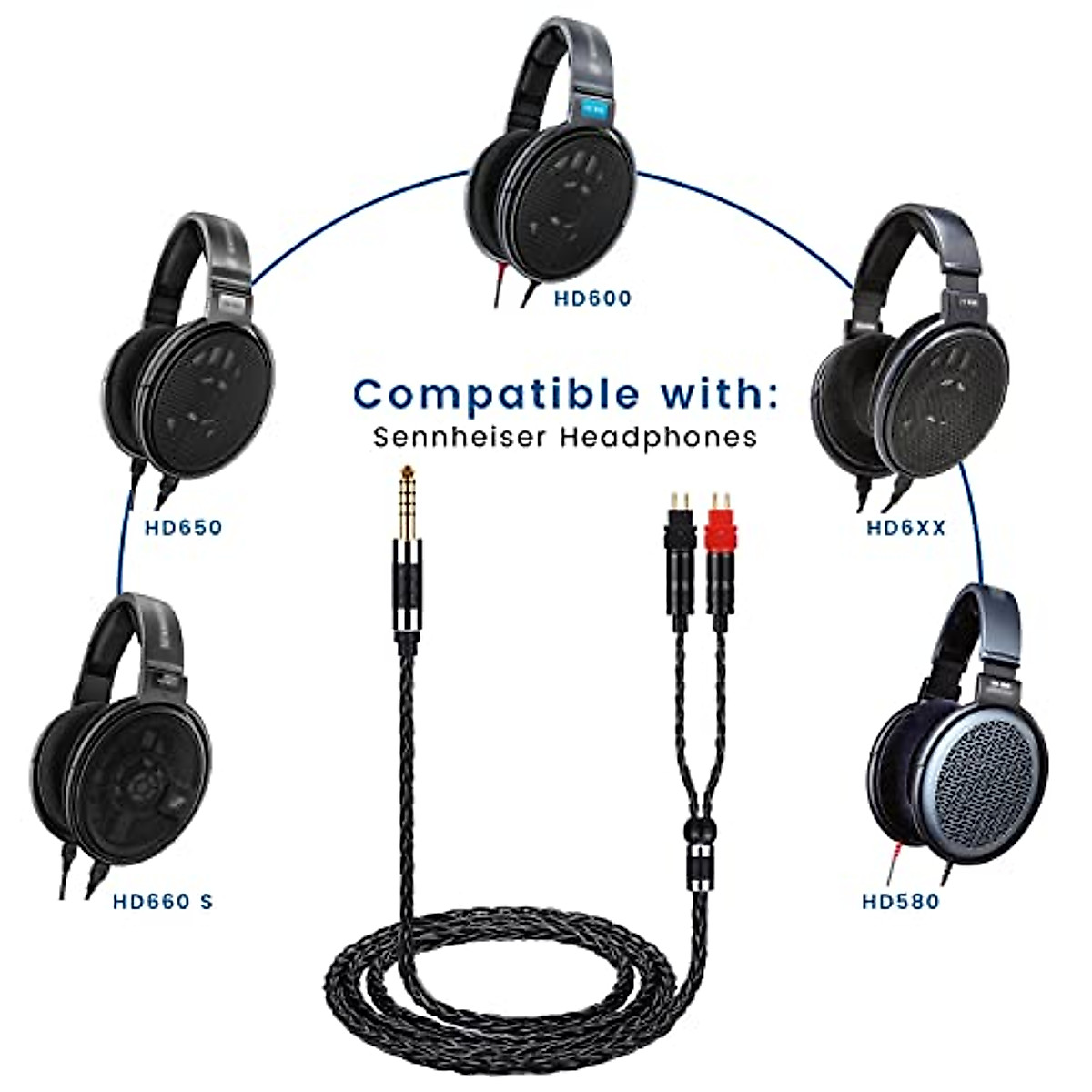 weishan 4.4mm Balanced Cable Replacement for Sennheiser HD600, HD650, HD6XX Headphones, 8 Core Silver Plated Audio Wire, 4ft