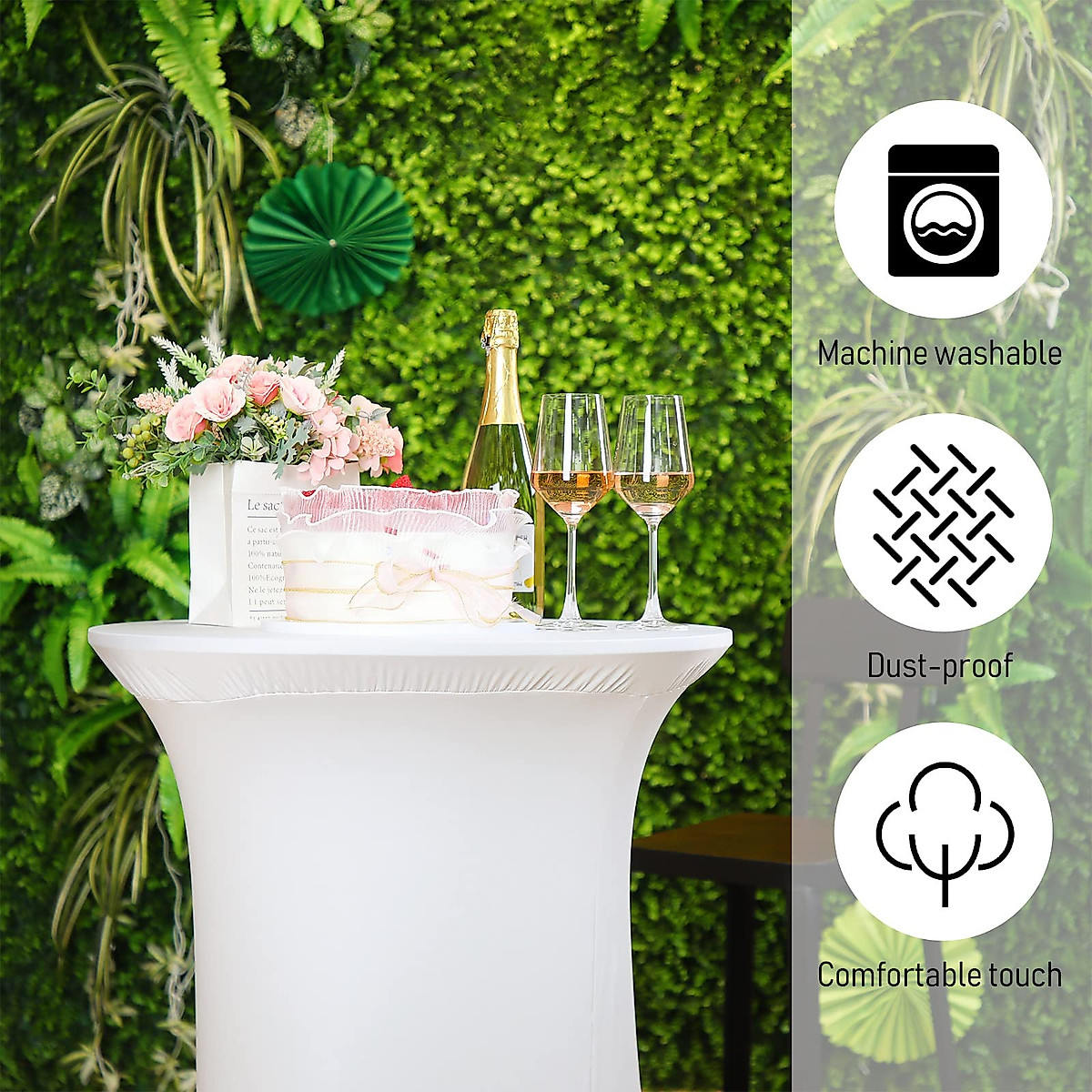 8 Packs 32 x 43 Inch Cocktail Spandex Tablecloths Cocktail Round Table Cover Spandex Stretch Square Tablecloth for Fitted High Top Table (White)