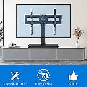 MOUNTUP Universal TV Stand, Table Top TV Stands for 37 to 65, 70 Inch Flat Screen TVs - Height Adjustable, Tilt, Swivel TV Mount with Tempered Glass Base Holds up to 88 lbs, Max VESA 600x400mm MU0031